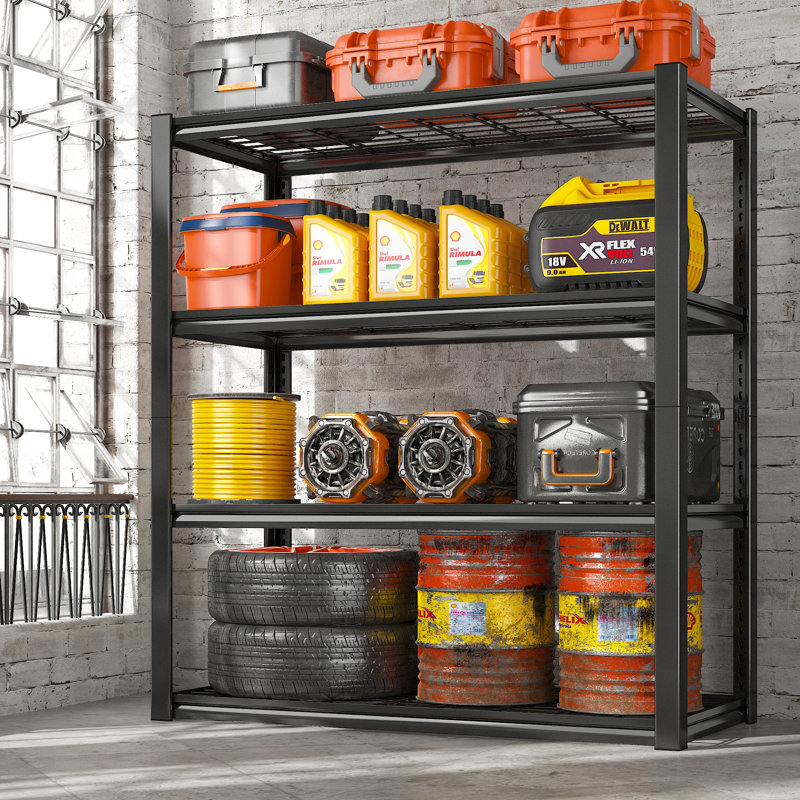 Rebrilliant Lytarra Heavy Duty Garage Shelving Unit Storage Shelves for Garage Kitchen 4 Tiers ...